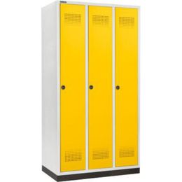 Sch&auml;fer Shop Sch&auml;fer Shop Genius Kleiderspind mit Sockel, 3 Abteile, 300 mm Abteilbreite, Sicherheitsdrehriegelverschluss, rapsgelb