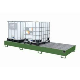 Bauer Auffangwanne AW 1000-3, f&uuml;r 3 IBC-Container &agrave; 1000 l oder 10 F&auml;sser &agrave; 200 l, L 3850 x B 1300 x H 340 mm, unterfahrbar, resedagr&uuml;n