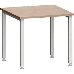 Sch&auml;fer Shop Schreibtisch MODENA FLEX, Quadrat, 4-Fu&szlig; Quadratrohr, B 800 x T 800 x H 720-820 mm, Eiche/wei&szlig;aluminium