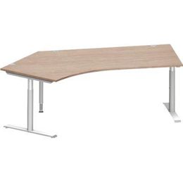 Sch&auml;fer Shop Sch&auml;fer Shop Genius Winkelschreibtisch MODENA FLEX 135&deg;, T-Fu&szlig;-Rundrohr, B 2165 mm, Ansatz links, Eiche-Dekor/wei&szlig;alu
