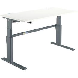 Schreibtisch Komfort, elektrisch h&ouml;henverstellbar, Rechteck, C-Fu&szlig;, B 1600 x T 800 x H 655-1305 mm, wei&szlig;/anthrazit