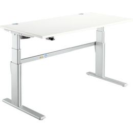 Schreibtisch Komfort, elektrisch höhenverstellbar, Rechteck, C-Fuß, B 1600 x T 800 x H 655-1305 mm, weiß/weißaluminium RAL 9006