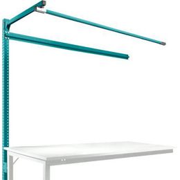Manuflex Aufbauportal m. Ausleger, Ansatztisch STANDARD Arbeitstisch/Werkbank UNIVERSAL/PROFI, 1750 mm, wasserblau