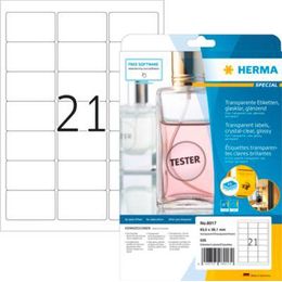 Herma Folien-Etiketten Nr. 8017, Polyesterfolie, wetterfest, transparent, gl&auml;nzend, bedruckbar, permanent, 250 St&uuml;ck auf 25 Blatt