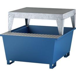 IBC-Station ASECOS, Stahl, mit Gitterrost, Abf&uuml;llblock u. Staplerschuhen, B 1350 x T 1650 x H 1180 mm, lackiert
