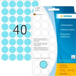Herma Klebepunkte 2253, &Oslash; 19 mm, selbstklebend, permanenthaftend, per Hand beschreibbar, 1280 St&uuml;ck auf 32 Blatt, FSC&reg;-Papier, blau