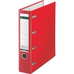 Leitz&reg; Doppelordner 1012, 2 x A5, R&uuml;ckenbreite 75 mm, Pr&auml;zisions-Hebelmechanik, Sichttasche f&uuml;r R&uuml;ckenschild, Griffloch, Polypropylen, rot, 1 St&uuml;ck