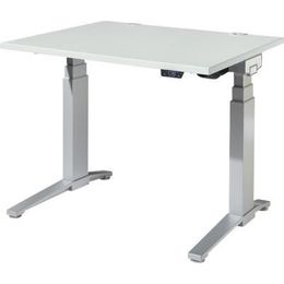 Sch&auml;fer Shop Sch&auml;fer Shop Genius Schreibtisch ERGOSTYLE S, Rechteck, elektrisch h&ouml;henverstellbar, zweistufig, C-Fu&szlig;, B 1200 x T 800 x H 635-1305 mm, inkl. Memory Master, lichtgrau/wei&szlig;aluminium