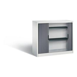 C + P Rollladenschrank Omnispace, 2 OH, abschlie&szlig;bar, B 1200 x T 420 x H 1030 mm, Stahl/Kunststoff, lichtgrau/schwarzgrau