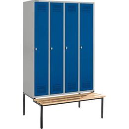 Sch&auml;fer Shop Sch&auml;fer Shop Genius Kleiderspind mit Sitzbank, 4 Abteile, Sicherheitsdrehriegelverschluss, wei&szlig;aluminium/enzianblau