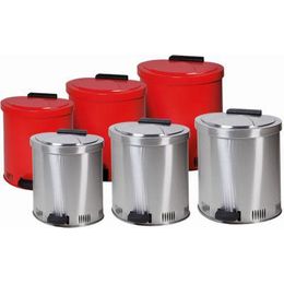 Entsorgungsbeh&auml;lter, Stahlblech, rot, 35 l, B 450 x T 440 x H 490 mm, Klappdeckel mit Fu&szlig;pedal, L&uuml;ftungs&ouml;ffnungen im Bodenrand
