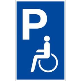moedel Hinweisschild &bdquo;Parkplatz f&uuml;r Personen mit Behinderung&ldquo;, L 400 x B 250 mm, Aluminium, wei&szlig;-blau-schwarz
