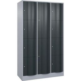C+P Kombi-Schlie&szlig;fachschrank Resisto, 3 Abteile, 12 F&auml;cher, B 1148 x T 540 x H 1950 mm, Wei&szlig;alu/Anthrazitgrau