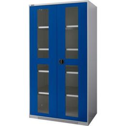 Sch&auml;fer Shop Sch&auml;fer Shop Genius Fl&uuml;gelt&uuml;renschrank FS, Stahl, Sichtfenster, L&uuml;ftungsl&ouml;cher, B 1055 x T 620 x H 1950 mm, 5 OH, Wei&szlig;alu/Enzianblau, bis 500 kg
