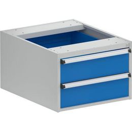 Schubladenblock treston 53/36-3, 2 abschlie&szlig;bare Sch&uuml;be, bis 200 kg, B 530 x T 640 x H 360 mm, Stahl, lichtgrau RAL 7035/brillantblau RAL 5007