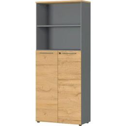 Aktenschrank Agenda Home, 5 OH, B 800 x T 400 x H 1970 mm 2 offene F&auml;cher, abschlie&szlig;bar, Graphit/Eiche