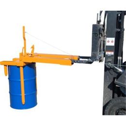 Fasswender Bauer Typ FW-I, f&uuml;r 200 l F&auml;sser, 300 kg, Kippvorgang per Seilzug, Stapleraufnahme, Stahl gelborange