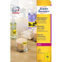 Avery Zweckform Avery Neon-Etiketten L7263Y-25, zum Beschriften, abl&ouml;sbar, Papier, gelb, 99,1 x 38,1 mm, 25 x A4 B&ouml;gen, 350 Stk.