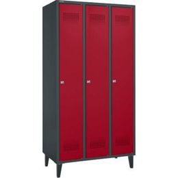 Sch&auml;fer Shop Sch&auml;fer Shop Genius Kleiderspind mit F&uuml;&szlig;en, 3 Abteile, 300 mm Abteilbreite, Zylinderschloss, anthrazit/rubinrot