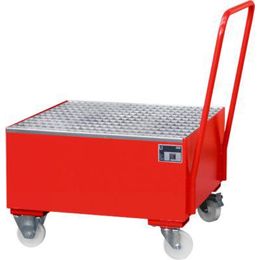 Bauer Stahl-Auffangwanne mit Rollen+Griff, 800 x 800 mm, rot RAL 3000