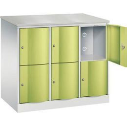 C+P Schlie&szlig;fachschrank Resisto, 3 Abteile, 6 F&auml;cher, B 1148 x T 640 x H 1077 mm, Lichtgrau/Clowngr&uuml;n