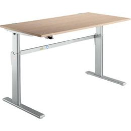 Schreibtisch Standard, elektrisch h&ouml;henverstellbar, Rechteck, C-Fu&szlig;, B 1600 x T 800 x H 725-1185 mm, Eiche/wei&szlig;aluminium RAL 9006