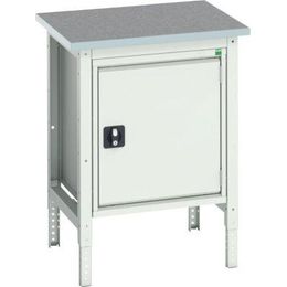 Kastenwerkbank Bott verso, Linoleum-Platte, 1 T&uuml;r, 1 Ablageboden, B 700 x T 600 x H 780 - 930 mm, Lichtgrau