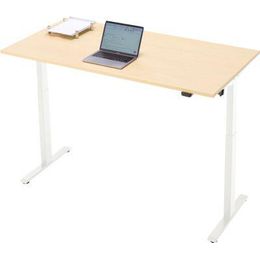Schreibtisch, elektrisch h&ouml;henverstellbar, Rechteck, T-Fu&szlig;, B 1600 x T 800 x H 720-1200 mm, Ahorn-Dekor/wei&szlig;
