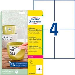 Avery Zweckform Folien-Etiketten, wetterfest, wieder abl&ouml;sbar, 105 x 148 mm