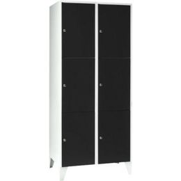 Wertfachschrank 400 mm, 2 Abteile, 6 F&auml;cher, Sicherheitszylinderschloss, Fu&szlig;, tiefschwarz