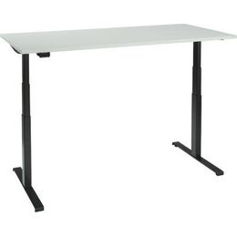 Schreibtisch, elektrisch h&ouml;henverstellbar, T-Fu&szlig;, B 1800 x T 800 x H 620-1270 mm, lichtgrau/schwarz + Memoryschalter