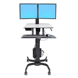 Ergotron&reg; WorkFit-C Dual Steh-Sitz-Arbeitsplatz, Arbeitsfl&auml;che, h&ouml;henverstellbarer Duo-Monitorarm & Tastaturablage, Kabelmanagement, schwarz-grau