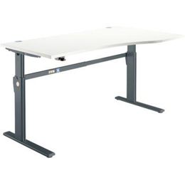 Schreibtisch Standard, elektrisch h&ouml;henverstellbar, Freiform, Ansatz rechts, C-Fu&szlig;, B 1800 x T 1000/800 x H 725-1185 mm, wei&szlig;/anthrazit