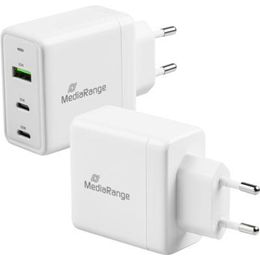 MediaRange Quick Charge Schnellladeadapter 65 W, Eurostecker, 2x USB-C und 1x USB-A, wei&szlig;