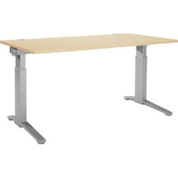 Sch&auml;fer Shop Sch&auml;fer Shop Genius Schreibtisch ERGOSTYLE S, manuell h&ouml;henverstellbar, Rechteck, C-Fu&szlig;, B 1600 x T 800 x H 675-895 mm, ahorn/wei&szlig;aluminium