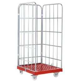 Rollbox, 3-seitig, Kunststoffbodenplatte, 724 x 815 x 1850 mm, rot (RAL 3000)
