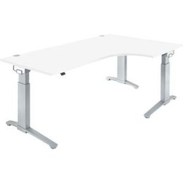 Sch&auml;fer Shop Sch&auml;fer Shop Genius Schreibtisch ERGOSTYLE S, 90&deg;, C-Fu&szlig; Gestell, Ansatz rechts, manuell h&ouml;henverstellbar, melaminharzbeschichtet, B 2000 x T 800 x H 675-895 mm, wei&szlig;/wei&szlig;aluminium