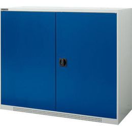 Sch&auml;fer Shop Sch&auml;fer Shop Genius Fl&uuml;gelt&uuml;renschrank FS, Stahl, mit Bel&uuml;ftungsl&ouml;chern, B 1343 x T 520 x H 1105 mm, 3 OH, Lichtgrau/Enzianblau, bis 450 kg