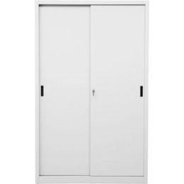 Schiebet&uuml;renschrank, 5 Ordnerh&ouml;hen, 4 h&ouml;henverstellbare Fachb&ouml;den, abschlie&szlig;bar, B 1200 x T 450 mm x H 1950 mm, Stahl, lichtgrau RAL 7035