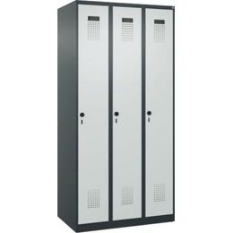 Kleiderspind C+P Evolo Plus, 3 Abteile, Anschlag rechts, Sicherheits-Drehriegel, B 900 x T 500 x H 1850 mm, anthrazitgrau/lichtgrau