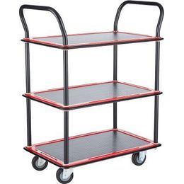 Sch&auml;fer Shop Sch&auml;fer Shop Select Etagenwagen 130L, 3 Etagen, Stahl pulverbeschichtet, PUR-R&auml;der, B 485 x T 710/775 x H 1000 mm, bis 220 kg, schwarz/rot