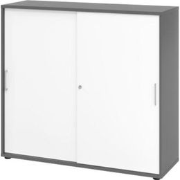 Schiebetürschrank Breno, abschließbar, Spanplatte, melaminharzbeschichtet, B 1200 x T 400 x H 1100 mm, 3 Ordnerhöhen, graphit/weiß