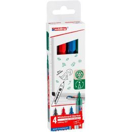 Whiteboardmarker Edding 361, Rundspitze, Strichst&auml;rke 1 mm, trocken abwischbar, mit Kappe und Clip, nachf&uuml;llbar, farbsortiertes 4er-Set