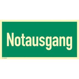 moedel Hinweisschild &bdquo;Notausgang&ldquo;, Leuchtklasse C, 160 mcd/m&sup2;, L 148 x B 297 mm, Kunststoff, gr&uuml;n