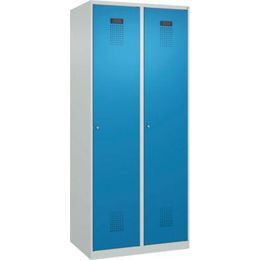 Kleiderspind C+P Evolo Plus, 2 Abteile, 400 mm breit, Zylinderschloss, Soft-Anschlag, B 800 x T 500 x H 1850 mm, lichtgrau/lichtblau
