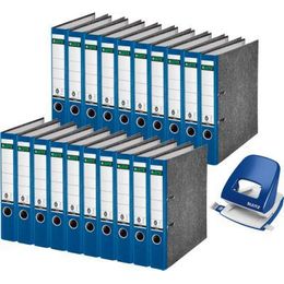 Ordner Leitz 1050, R&uuml;ckenbreite 52 mm, 20 St&uuml;ck + Locher Leitz 5008, 3 mm/30 Blatt, blau