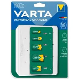 Varta Akkuladeger&auml;t f&uuml;r Batterien, 2x o. 4x AA/AAA/C/D & 1x 9V, Ladezeit 4,5 h, USB-C (inkl. Kabel), 100-240 V, B 154 x T 49 x H 129 mm, wei&szlig;