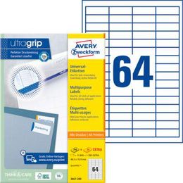 Avery Zweckform Universal-Etiketten 3667-200, ultragrip, 48,5 x 16,9 mm, 3667-200, 12800 + 1280 St&uuml;ck