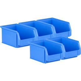 Sch&auml;fer Shop 5er-Sparset Sichtlagerk&auml;sten SSI Sch&auml;fer Serie PROFI LF221, PP, L 234 x B 150 x H 122 mm, 2,7 l, Griffmulde & Nuten, blau