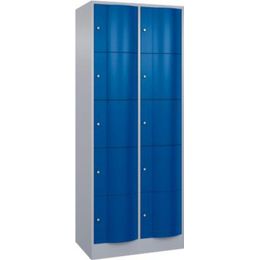 C+P Schlie&szlig;fachschrank Resisto, 2 Abteile, 10 F&auml;cher, B 772 x T 540 x H 1950 mm, Wei&szlig;alu/Enzianblau
